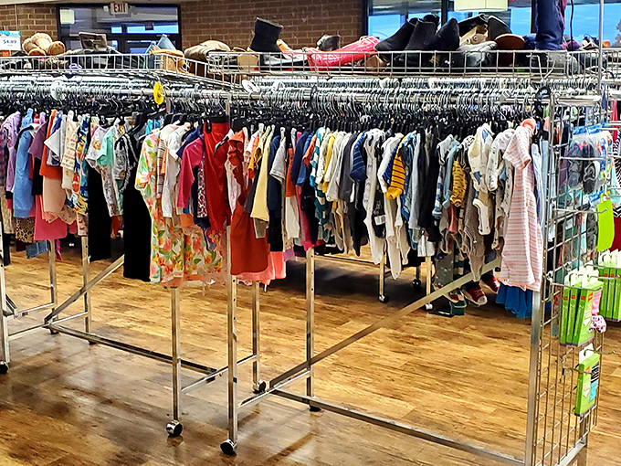 A rainbow of possibilities awaits in the children's section. Yesterday's fashion statements become tomorrow's playground classics at a fraction of mall prices.