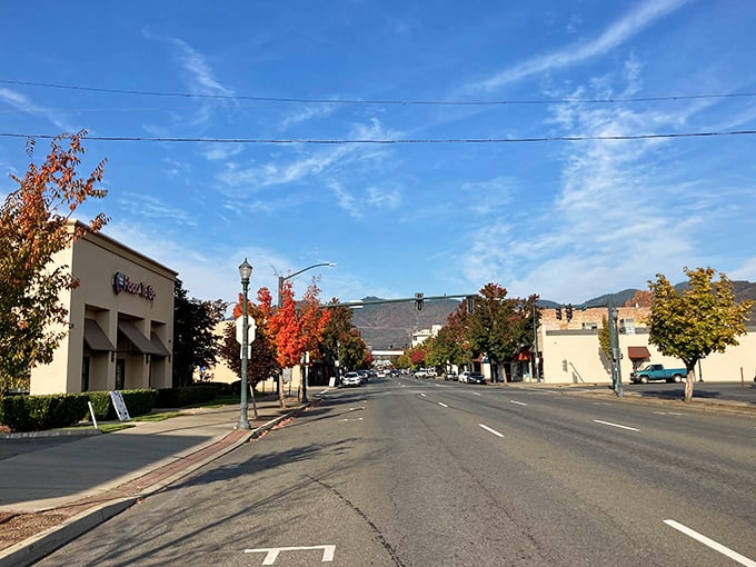 Downtown streets that feel like they were designed by someone who actually likes people—what a concept! Mountains watch over the everyday ballet of small-town life.