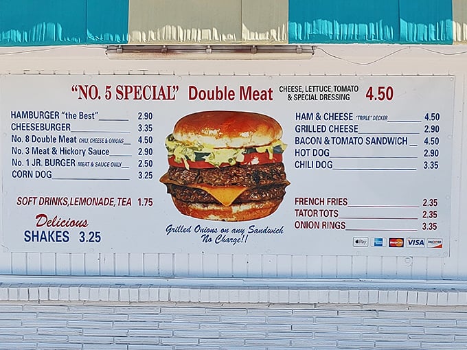 The menu board tells you everything you need to know about life's simple pleasures. That No. 5 Special isn't just a burger—it's edible history.