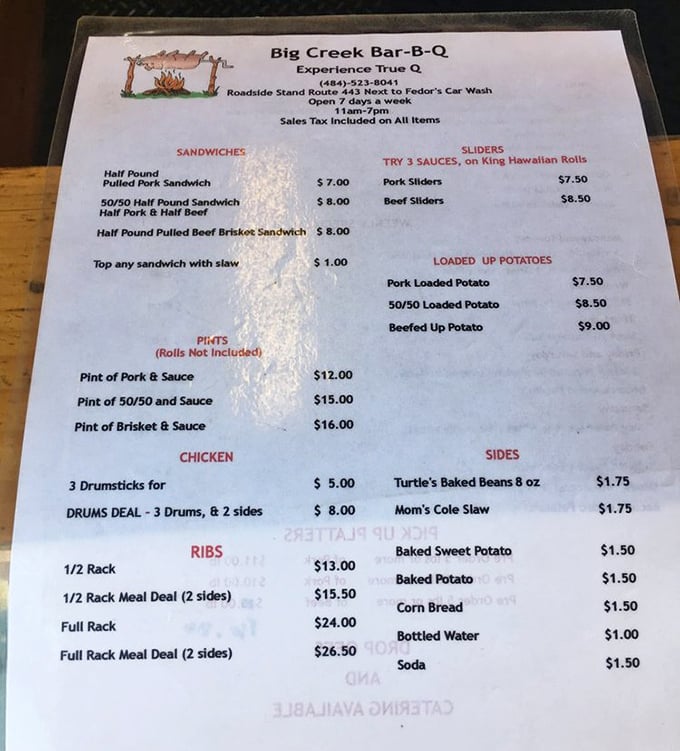 The menu reads like a love letter to smoked meat enthusiasts. No fancy flourishes needed when the star attractions speak for themselves.
