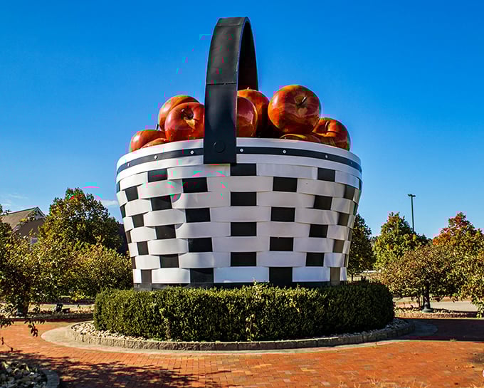From this angle, you can truly appreciate the meticulous craftsmanship. Those aren't small apples—they're massive sculptures that would make even Paul Bunyan reach for the pie recipe.