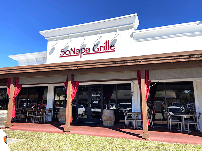 SoNapa brings wine country vibes to beach country. The wooden barrels aren't just for show—they're a promise of California flavors with Atlantic Ocean views.
