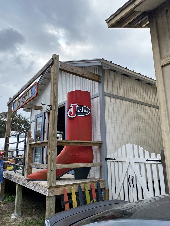 That giant red boot isn't just for show—it's a quirky landmark guiding you to one of the market's many character-filled shops.