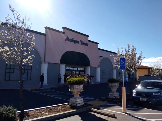 Bathed in California sunshine, Antique Trove's entrance stands ready to transport you from suburban Roseville to a wonderland of nostalgia and discovery.