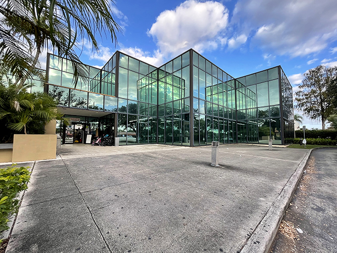 Approaching this thrift palace feels more like visiting a modern art museum than hunting for secondhand treasures. Florida sunshine plays off the glass beautifully.