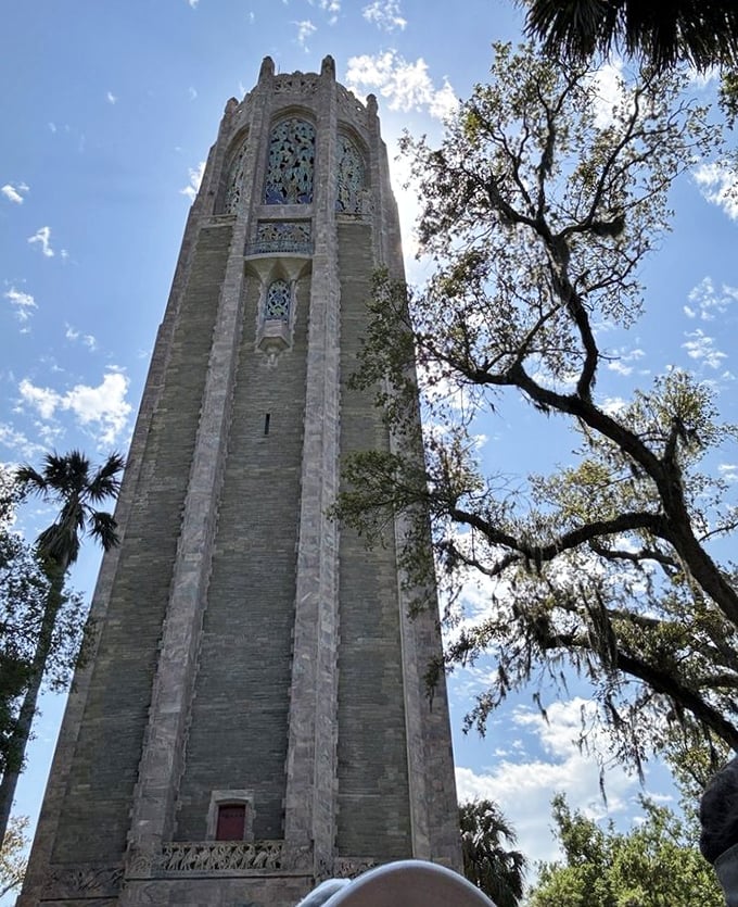 Reaching for the heavens at 205 feet tall, this Gothic tower isn't just architecture—it's a limestone love letter to tranquility.