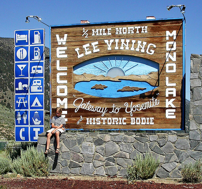 This welcome sign does double duty as a perfect selfie spot and geography lesson. Mono Lake's tufa towers get star billing, as they should.