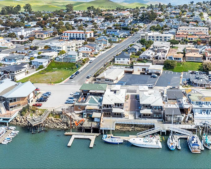 From above, Morro Bay reveals its perfect balance—residential charm meets maritime magic, with the endless Pacific stretching beyond.
