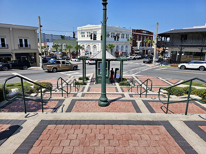 The heart of Mount Dora showcases its meticulous urban planning. Those brick pavers aren't just pretty—they're telling your tires to slow down and enjoy the view.