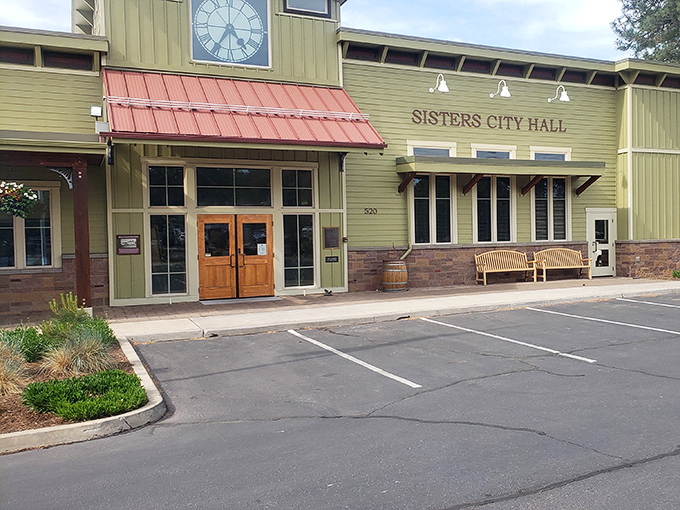 City Hall that looks like it belongs on a Western movie set—because in Sisters, even municipal business gets the picturesque treatment.