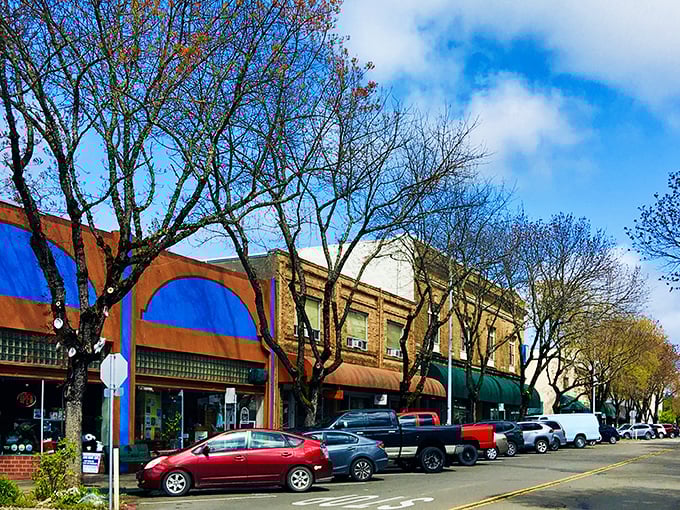 Colorful storefronts line Ukiah's historic downtown, where parking is still plentiful and free—a California miracle that deserves its own documentary.