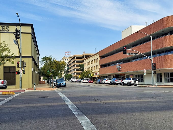 Classic brick buildings line Bakersfield's downtown streets, where parking is plentiful and meter fees won't require a second mortgage. Remember those?