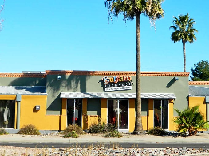 This sunshine-colored storefront has been transforming Tucson's fashion landscape since 1974, turning shopping into a desert treasure hunt worth every minute.