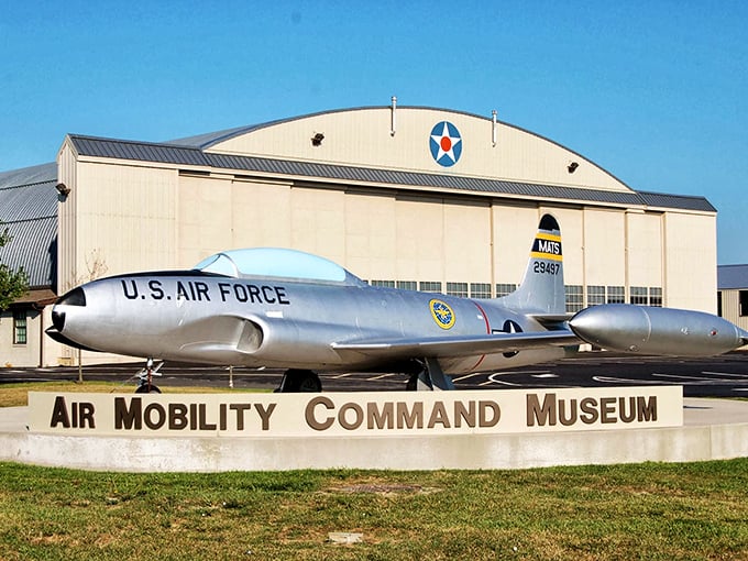 The Air Mobility Command Museum's entrance makes a statement as bold as its aircraft – history doesn't just live here, it soars.