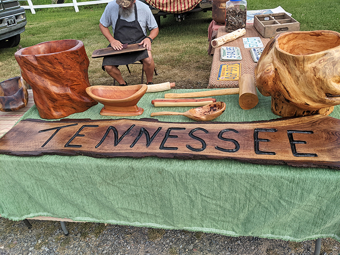 Craftsmanship you can touch. These hand-carved wooden bowls and Tennessee signs aren't just merchandise—they're heirlooms-in-waiting, each with its own unique grain story.