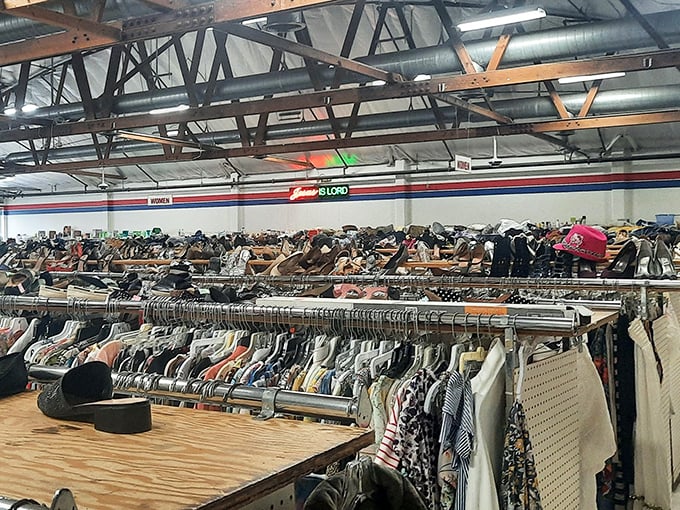 Endless racks of possibility stretch toward the horizon. This isn't just clothing—it's a textile Grand Canyon of potential style upgrades.