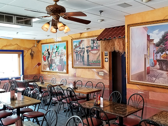 Step into a world where golden walls, vibrant murals, and ornate ceiling fans transport you straight to Mexico. No passport required, just an appetite for adventure. 
