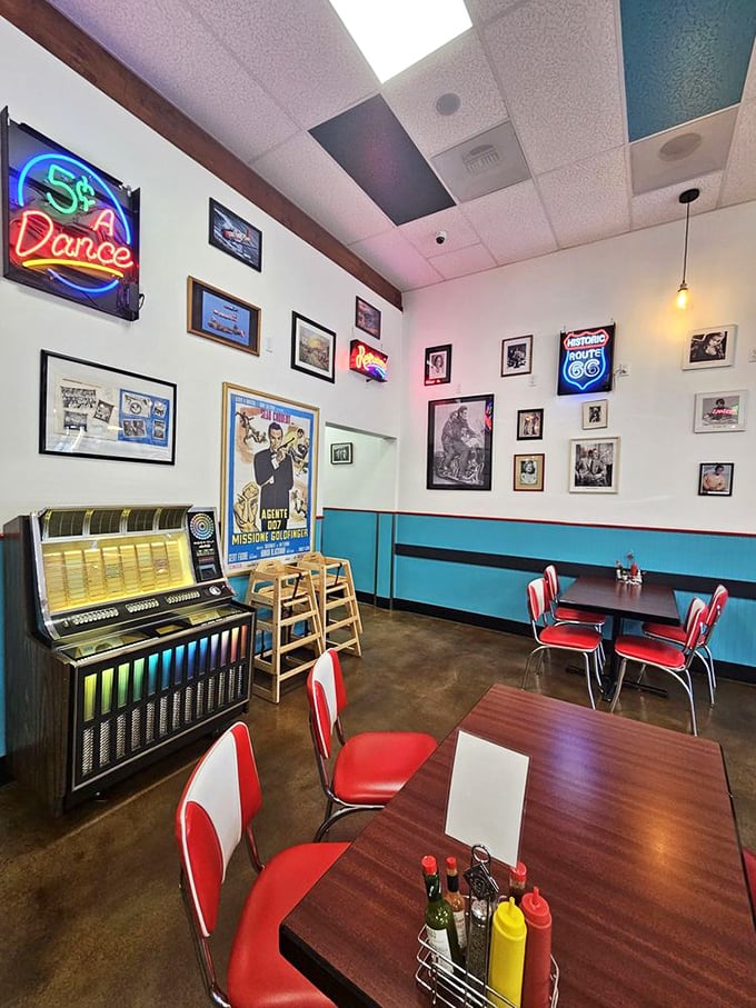 Step inside and suddenly you're in 1962. The vintage jukebox isn't just decoration—it's a promise that some things, like perfect diner food, never go out of style.