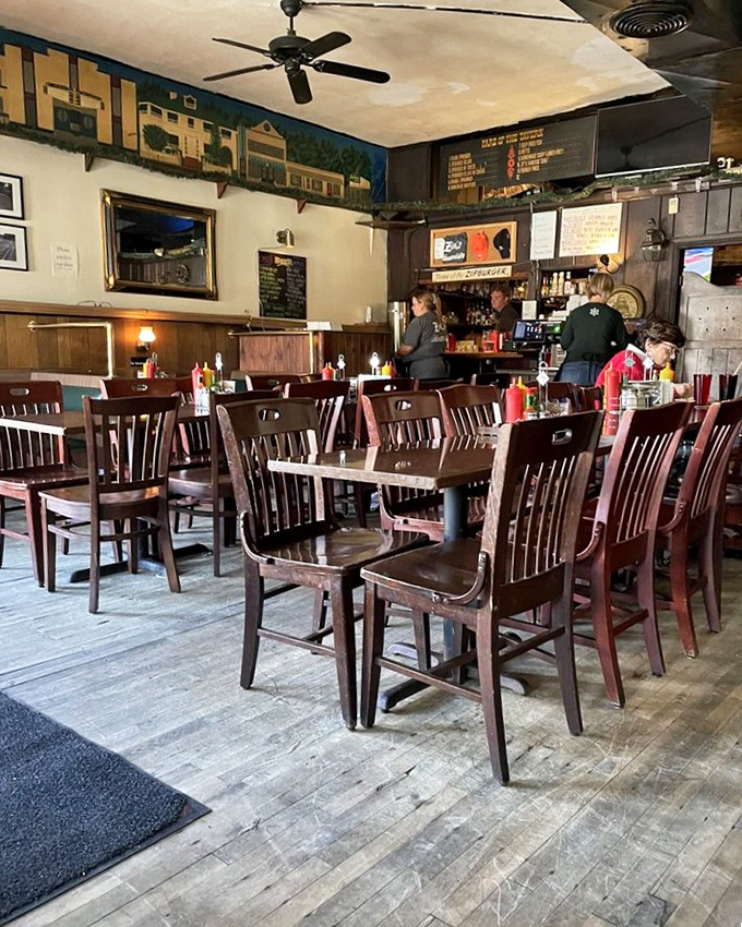 Inside, worn wooden floors and classic chairs tell stories of decades of satisfied diners. This isn't trendy décor; it's authentic Cincinnati history served alongside your burger.