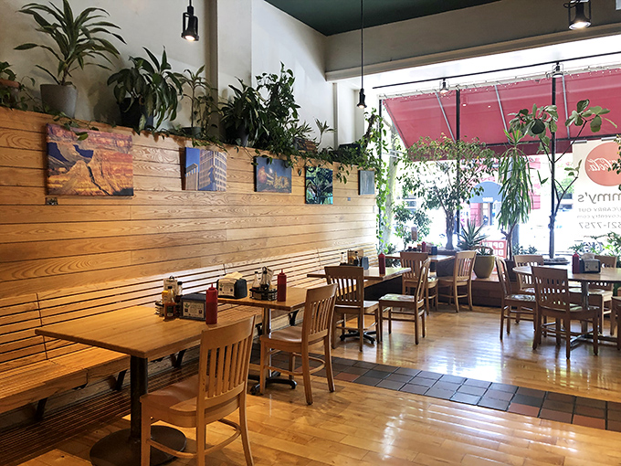 Wooden warmth meets botanical bliss in Tommy's airy dining room. Those plants aren't just decoration—they're practically roommates in this sunlit sanctuary.