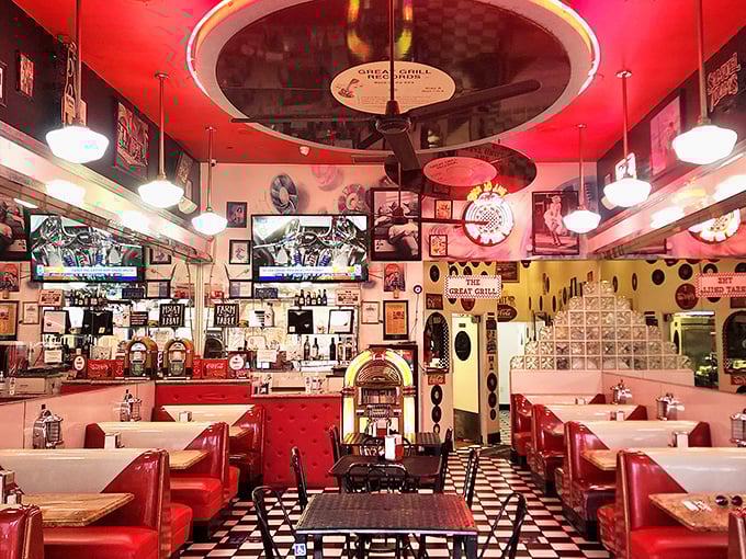 Step inside and suddenly it's 1955 – red vinyl booths, checkered floors, and enough memorabilia to make a history teacher swoon.