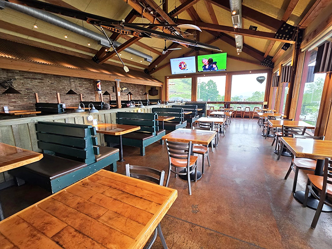 The dining room strikes that perfect balance—casual enough for post-hike meals, nice enough for celebrations, with those beams adding rustic gravitas.