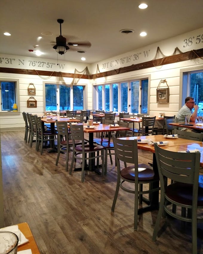 Nautical coordinates adorn the walls, reminding you that great seafood isn't just about location—though this location certainly doesn't hurt.