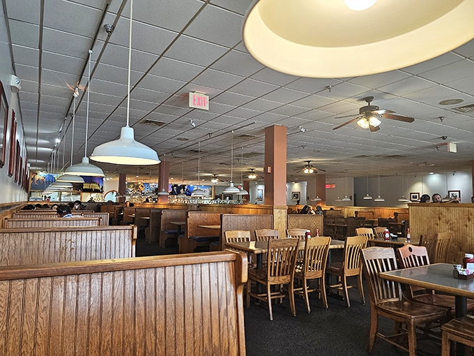 Wooden booths and warm lighting create the perfect backdrop for the impending food coma. It's not fancy, but neither are your favorite sweatpants. 