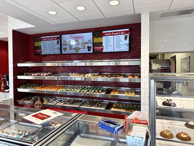 Donut heaven exists, and it looks exactly like this – row upon glorious row of hand-crafted confections that make choosing just one an exercise in delicious torture.
