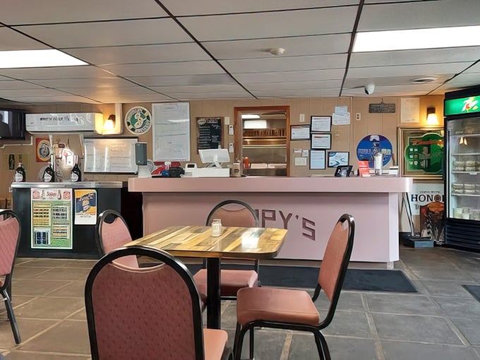 The pink counter and cozy booths create the perfect neighborhood spot where everybody really does know your name.