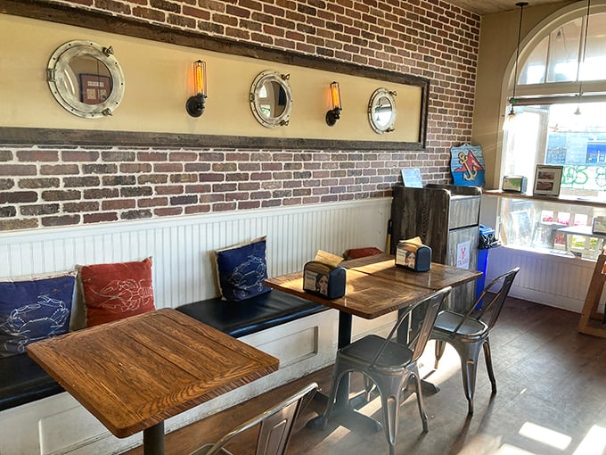 Nautical without being kitschy—those porthole mirrors aren't just for show. They're portals to a New England state of mind.