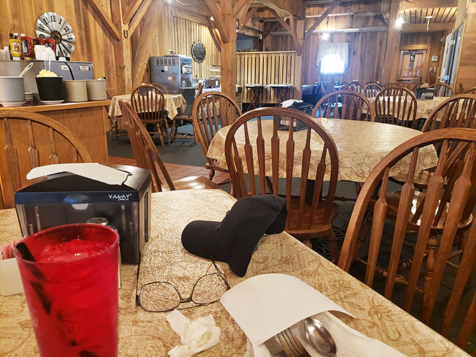 Inside, time slows down among wooden beams and Windsor chairs. The restaurant's rustic interior feels like stepping into a simpler era—one where calories don't count.