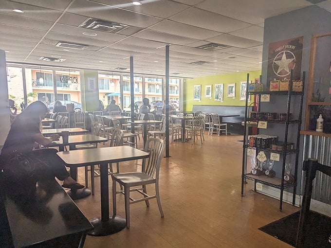 Inside, the spacious, light-filled dining area offers the perfect backdrop for your internal debate: "Just one more cookie or should I try that scone too?"
