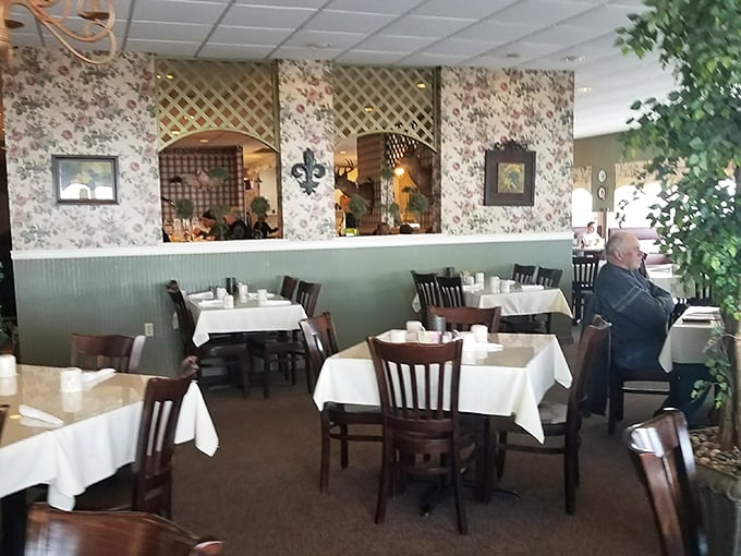 Step into a dining room where floral wallpaper and white tablecloths aren't retro – they're timeless, like the recipes served here.