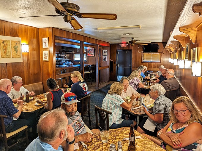 Wood-paneled walls and worn booths – where comfort food meets actual comfort in the best possible way.