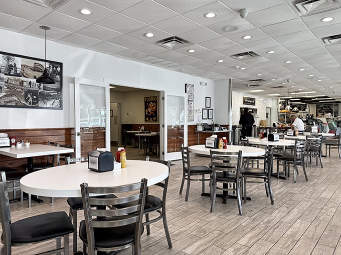 Inside, wood paneling and historical photos create that perfect diner atmosphere—comfortable enough to linger, efficient enough to keep the hungry masses fed.