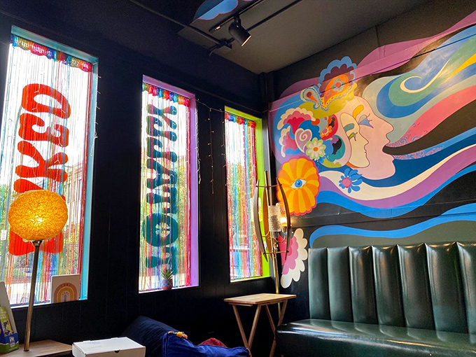 Step inside and you're greeted by a groovy wonderland where the walls themselves seem to be having as much fun as the diners.