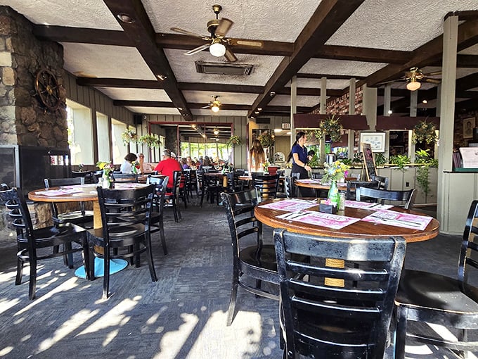 Wooden beams and stone walls create that perfect "I've discovered something special" atmosphere where seafood stories and sunset views await.