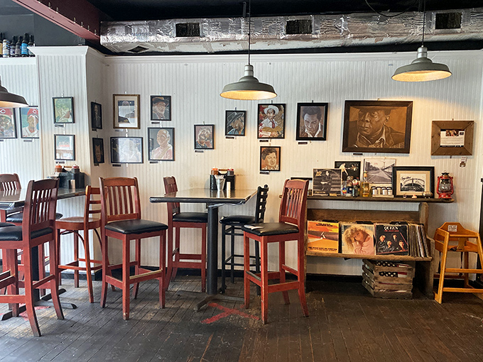 Inside Eli's, vinyl records aren't just decoration—they're the soundtrack to your meal. The walls tell stories while wooden chairs invite you to stay awhile.