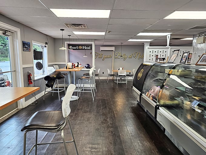 Simple, clean, and focused on what matters—the food. The "Fill your Belly at Nick's" wall script isn't just decoration, it's a solemn promise.