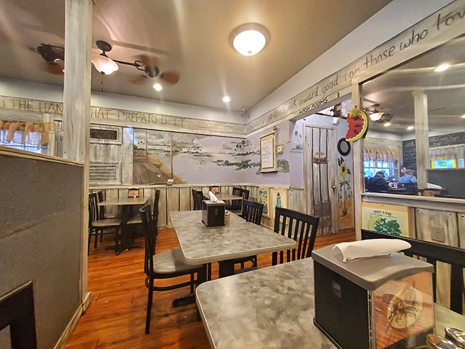 
Inside, the nostalgic wall murals and cozy seating create that rare atmosphere where you instantly feel like a regular, even on your first visit. 