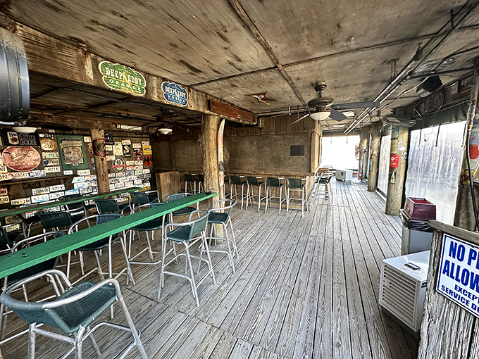 Where rustic meets coastal charm. The worn wooden interior tells stories of countless beach days and memorable meals.