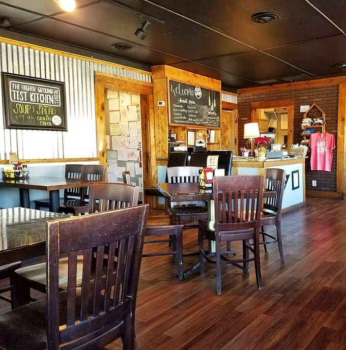 Warm wooden accents and corrugated metal walls create that perfect "rustic-chic" vibe—like a barn that went to design school and graduated with honors.