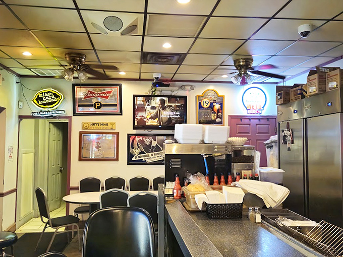 Pittsburgh sports memorabilia covers the walls like a hall of fame for local heroes, creating the perfect backdrop for comfort food glory.
