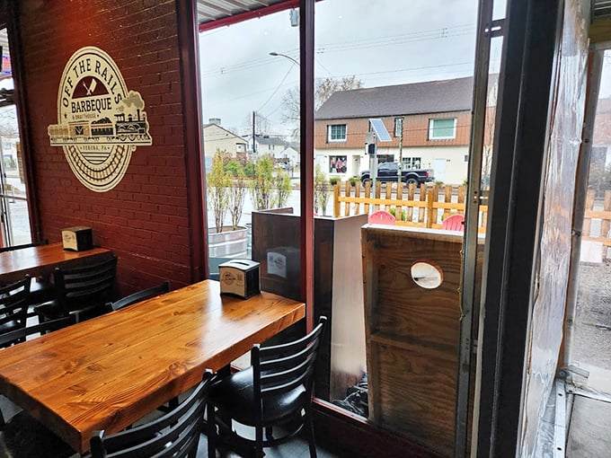 Rustic wooden tables against exposed brick walls create that "I've discovered something special" feeling every food lover craves.