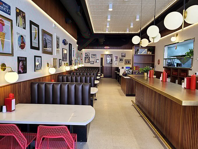 Step inside to discover the perfect marriage of retro diner charm and contemporary cool—those leather booths practically whisper, "Stay awhile."