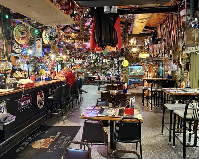 Step inside and witness what happens when fishing memorabilia reproduces unchecked for decades. Gloriously chaotic comfort awaits.