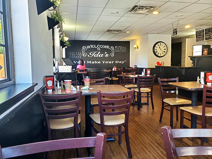 Inside, the chalkboard wall promises to "Make Your Day" – a bold claim that the kitchen consistently backs up with every plate.