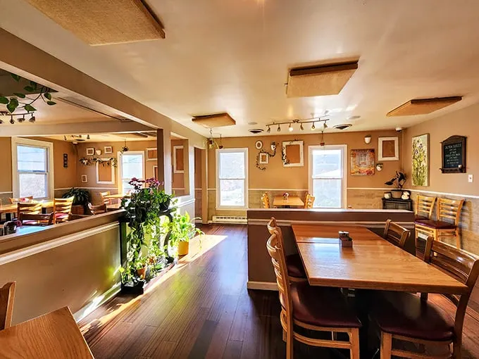 Warm wood tones and natural light create the perfect morning sanctuary where coffee flows and conversations bloom beautifully.