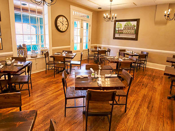 Warm wooden floors, elegant chandeliers, and perfectly spaced tables create that rare dining atmosphere—sophisticated enough for special occasions yet comfortable enough for Tuesday night dinners.